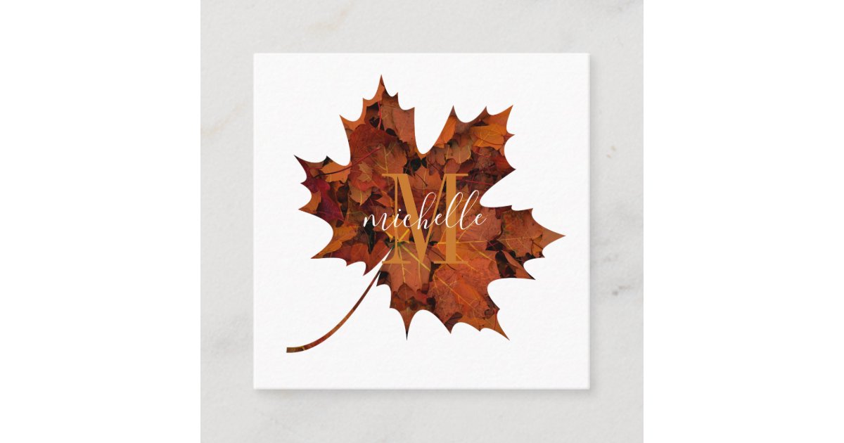 Personalized Floral Monogram Autumn Maple Leaf Square Business Card ...