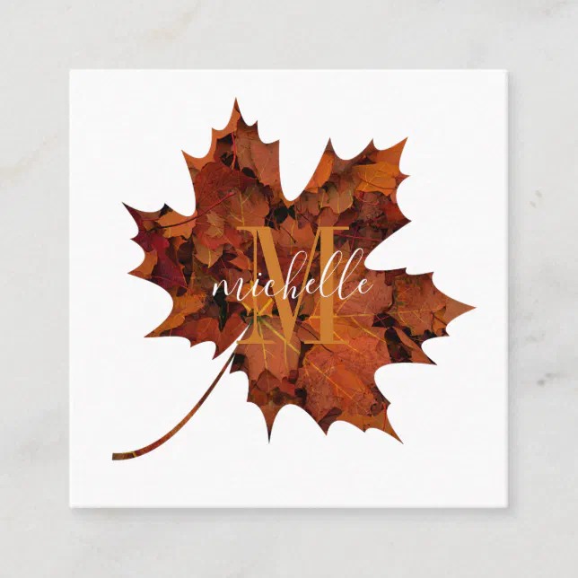 Personalized Floral Monogram Autumn Maple Leaf Square Business Card ...