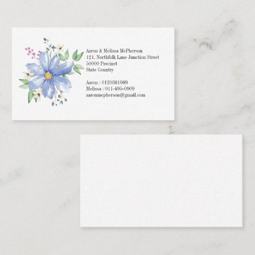 Personalized Floral Monogram Blue Wildflowers Business Card | Zazzle
