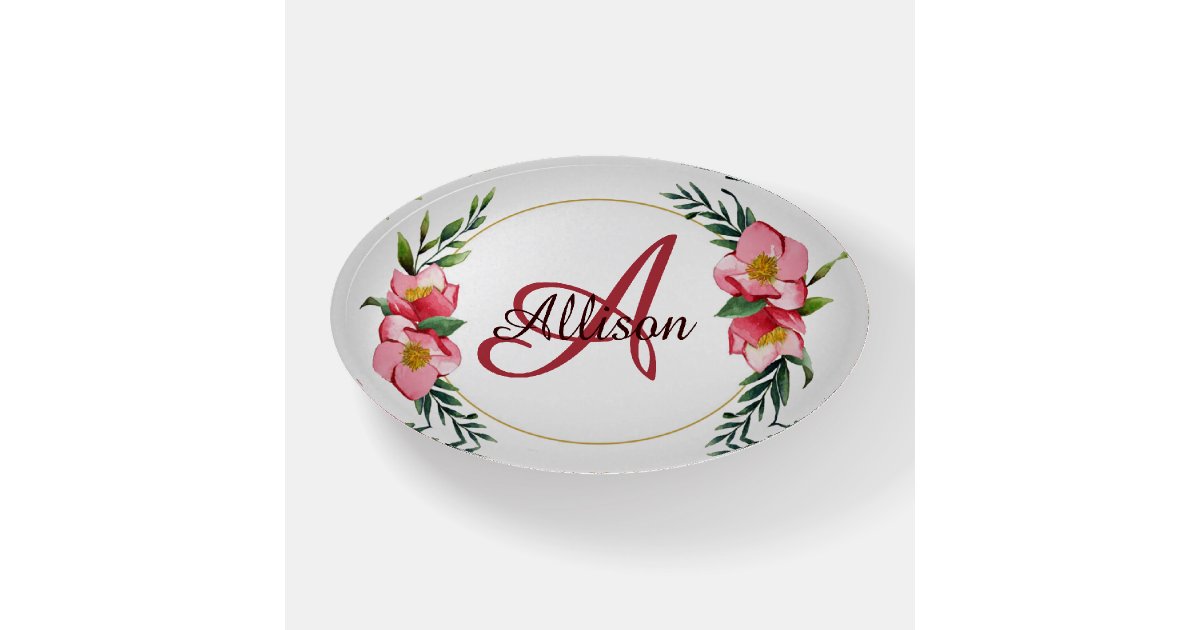 Personalized floral monogram paperweight | Zazzle