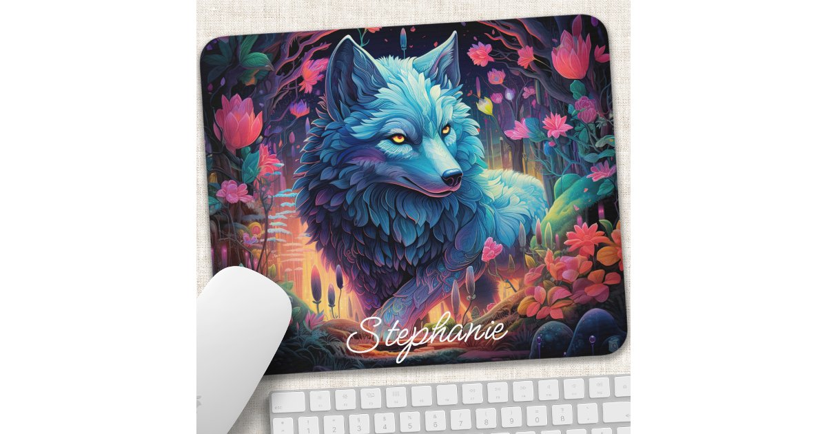 Personalized Floral Mystical Wolf Mouse Pad | Zazzle