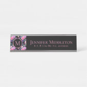 Personalized Floral Pink Black Monogram Desk Name Plate | Zazzle