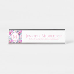 Personalized Floral Pink Monogram Desk Name Plate | Zazzle
