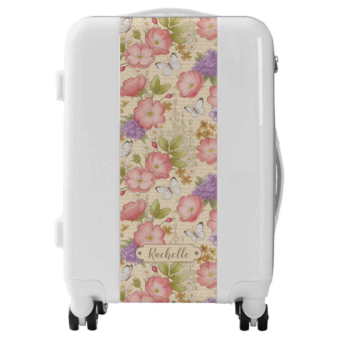 Personalized Floral Pink Vintage Rose Luggage | Zazzle
