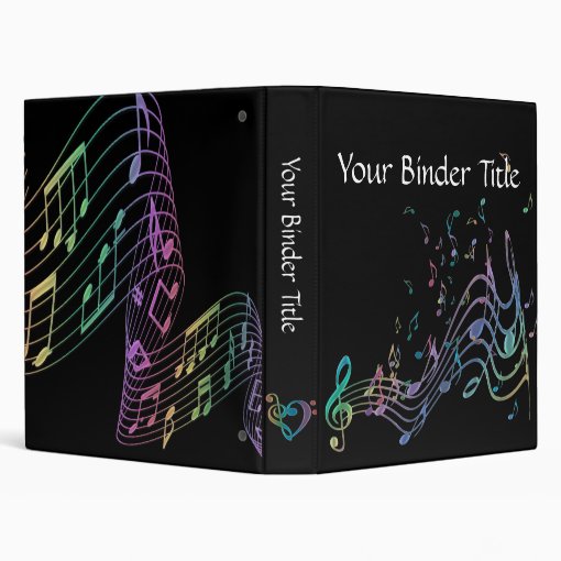 Personalized Flowy Rainbow Music Notes Binder | Zazzle