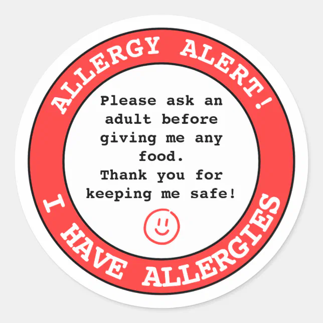 Personalized Food Allergy Alert Kids Classic Round Sticker | Zazzle