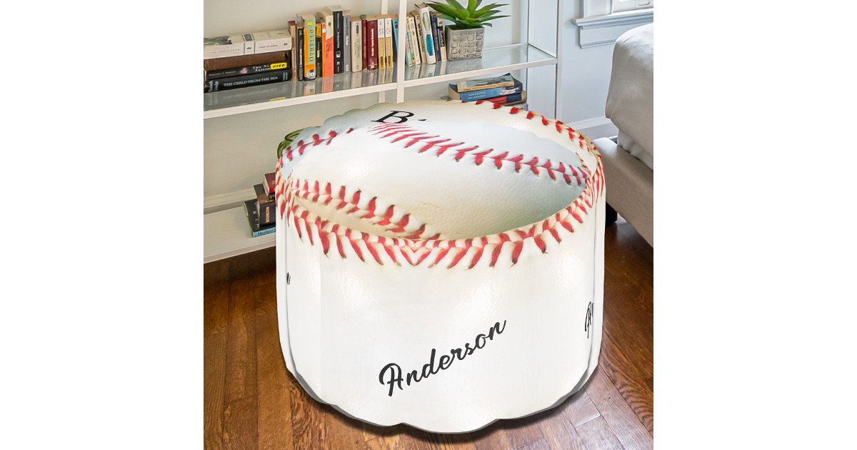Personalized Foot Stool White Baseball red Pouf | Zazzle