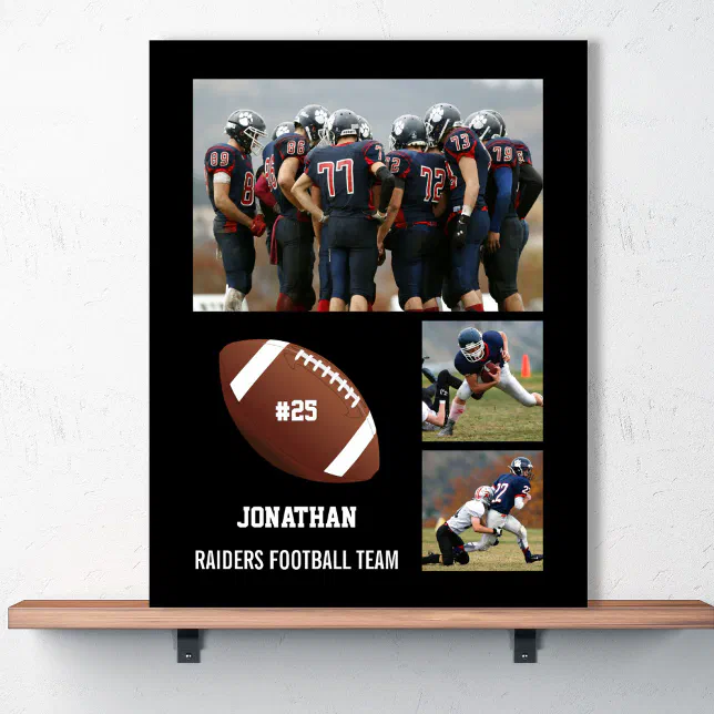 Personalized Football 3 Photo Collage Name Team # Poster | Zazzle