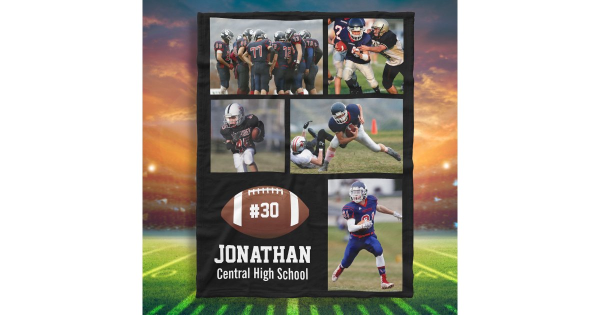 Personalized Football 5 Photo Collage Name # Team Fleece Blanket | Zazzle