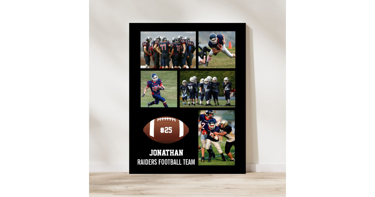 Personalized Football 5 Photo Collage Name Team # Poster | Zazzle