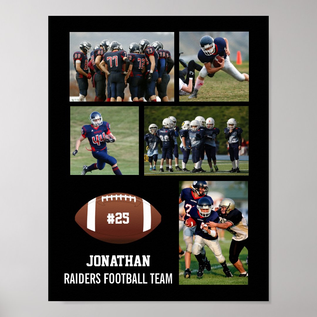 Personalized Football 5 Photo Collage Name Team # Poster | Zazzle