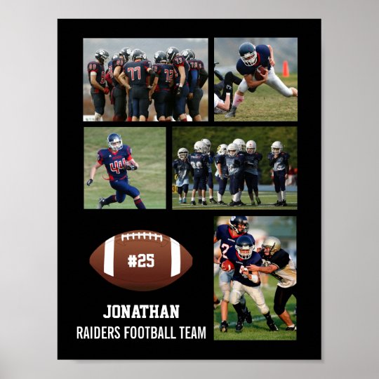 Personalized Football 5 Photo Collage Name Team # Poster | Zazzle.com