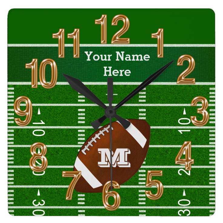 Personalized Football Clocks, Your Name, Monogram Square Wall Clock ...