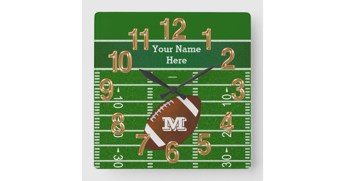 Personalized Football Clocks, Your Name, Monogram Square Wall Clock ...