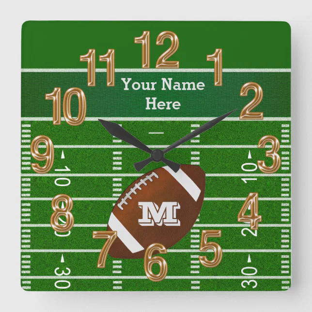 Personalized Football Clocks, Your Name, Monogram Square Wall Clock ...
