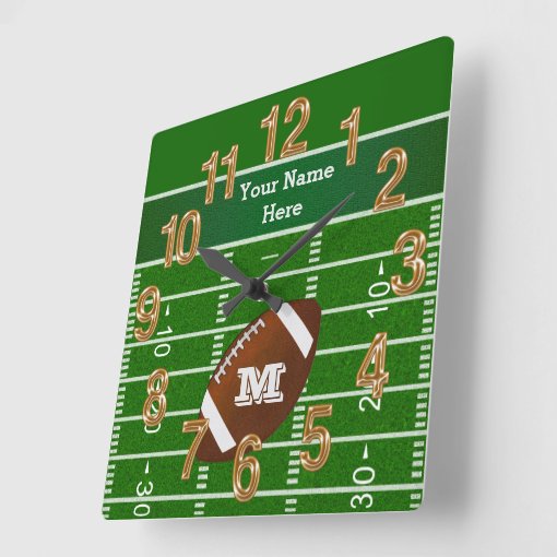 Personalized Football Clocks, Your Name, Monogram Square Wall Clock ...