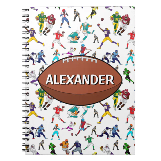 Personalized Football Illustrations Pattern Notebook | Zazzle