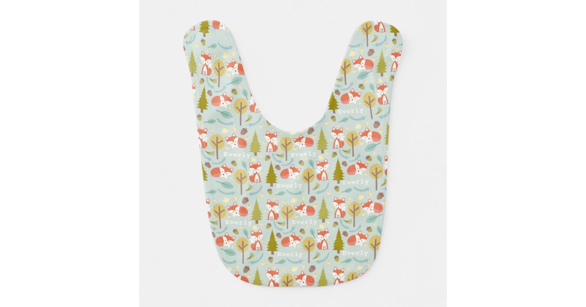Personalized Fox Pattern Baby Girl Bib | Zazzle