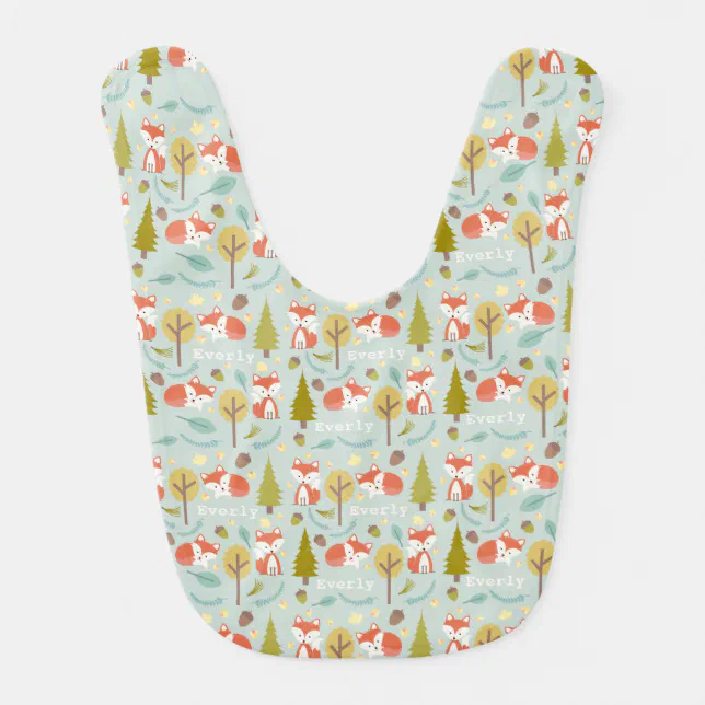 Personalized Fox Pattern Baby Girl Bib | Zazzle