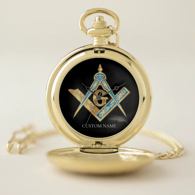 Personalized Freemason Gifts Black & Gold Compass Pocket Watch | Zazzle