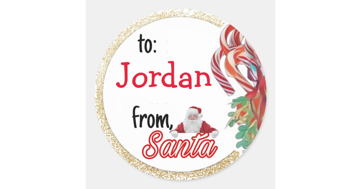 Personalized from Santa gold glitter Christmas Classic Round Sticker ...
