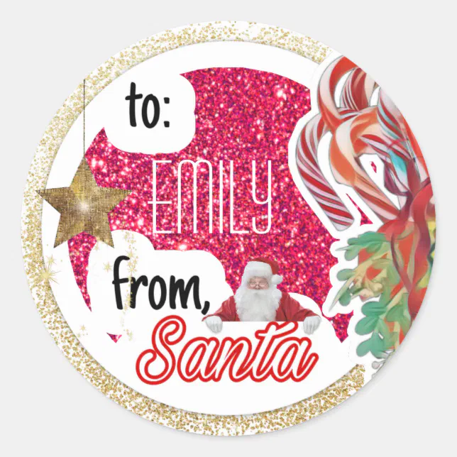 Personalized from Santa hot pink glitter Christmas Classic Round ...