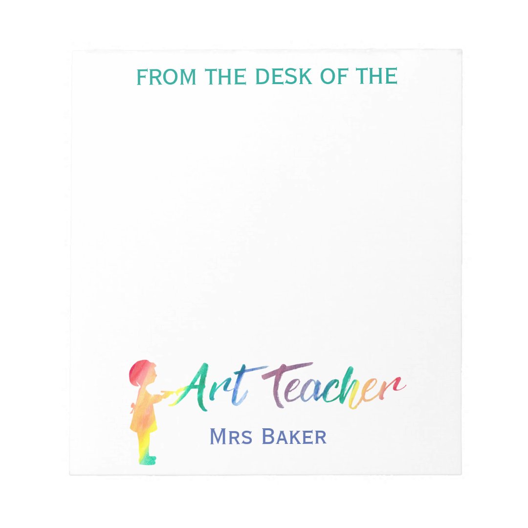 Personalized From The Desk of Art Teacher Colorful Notepad | Zazzle