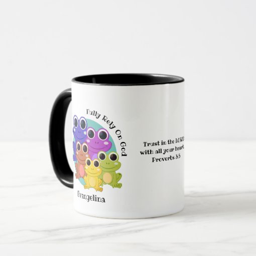 Personalized FULLY RELY ON GOD Christian FROG Mug | Zazzle