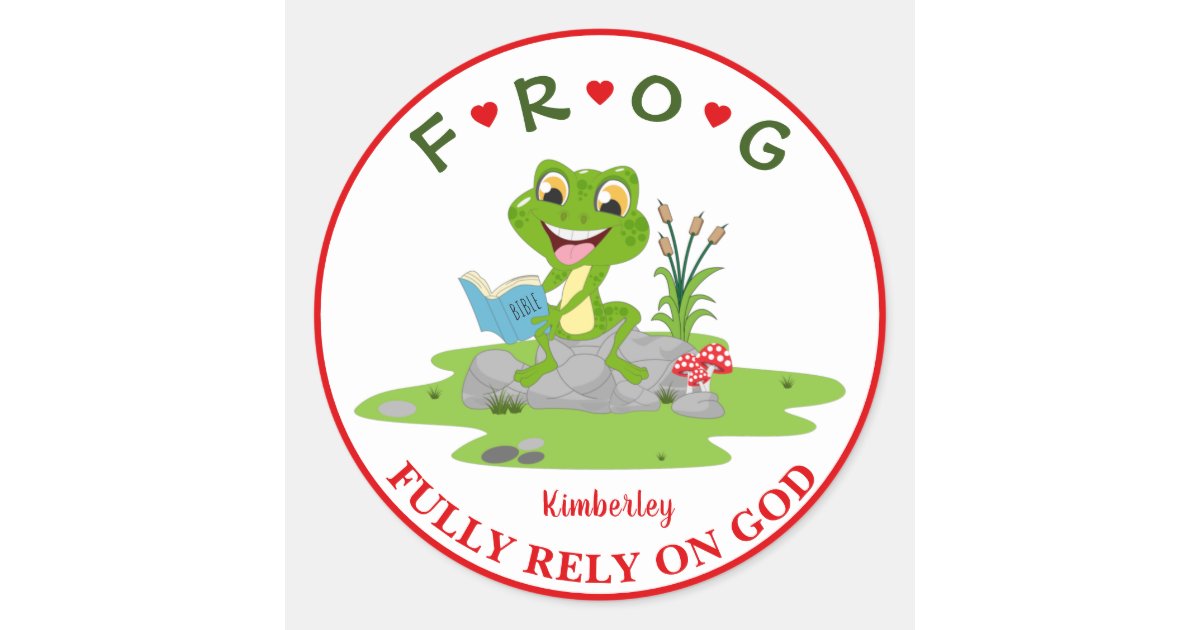 Personalized Fully Rely on God Frog Classic Round Classic Round Sticker ...