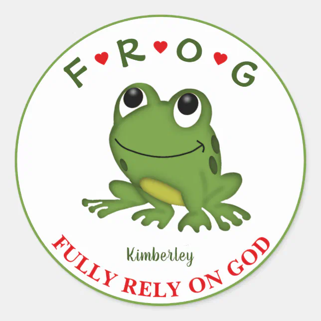 Personalized Fully Rely on God Frog Classic Round Sticker | Zazzle