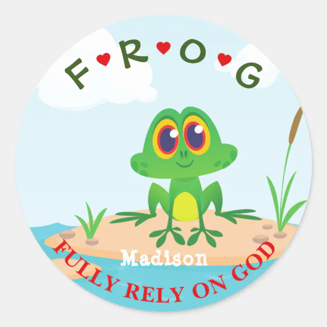 Personalized Fully Rely on God Frog Pond Classic Round Sticker | Zazzle