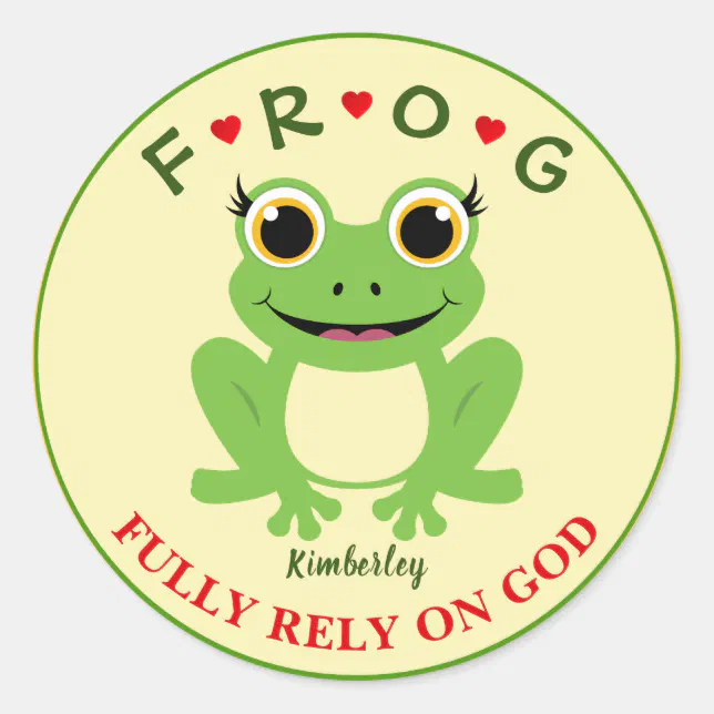 Personalized Fully Rely on God Girl Frog Classic Round Sticker | Zazzle