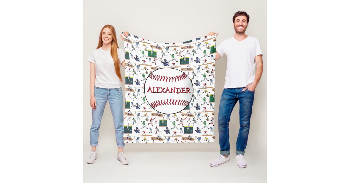 Personalized Fun Baseball Players Pattern Fleece Blanket | Zazzle