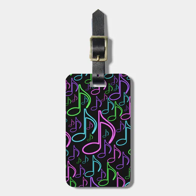 Personalized Fun Bright Neon Eighth Note Collage Luggage Tag | Zazzle