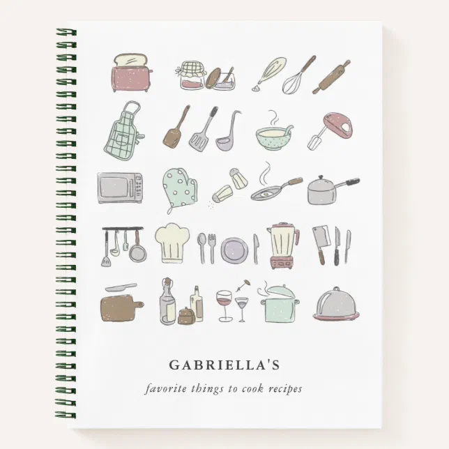 Personalized Fun Cooking Icons Recipe Notebook | Zazzle