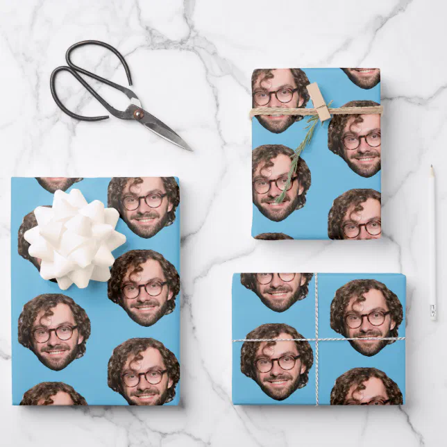 Personalized Funny Blue Custom Face Photo Wrapping Paper Sheets | Zazzle