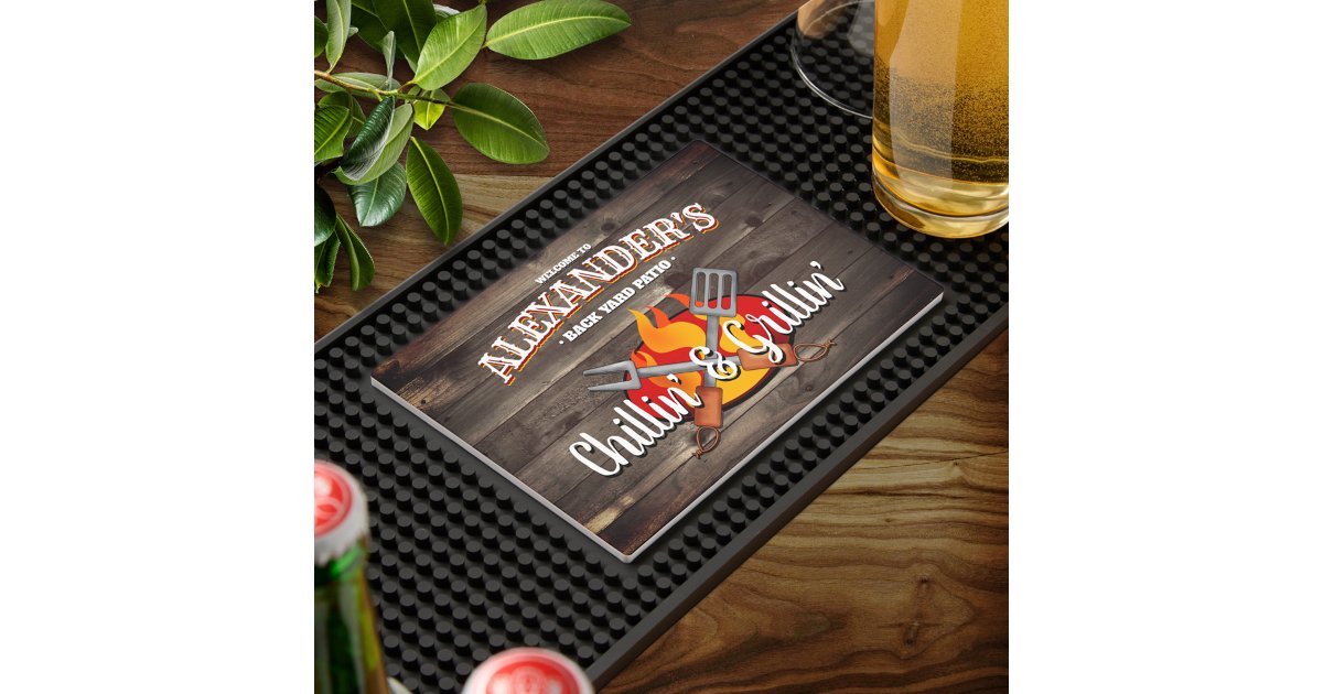 Personalized Funny Chillin' and Grillin' BBQ Bar Mat | Zazzle