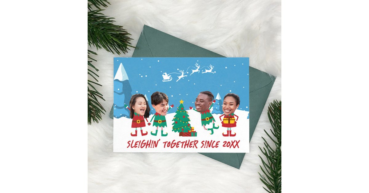 Personalized Funny Face Photo Christmas Elf Holiday Card | Zazzle