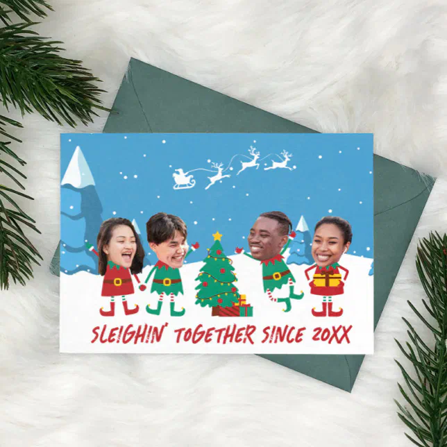Personalized Funny Face Photo Christmas Elf Holiday Card | Zazzle