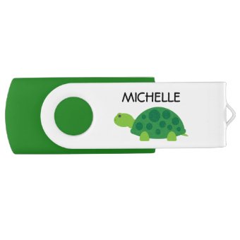 Personalized funny green turtle USB flash drive | Zazzle