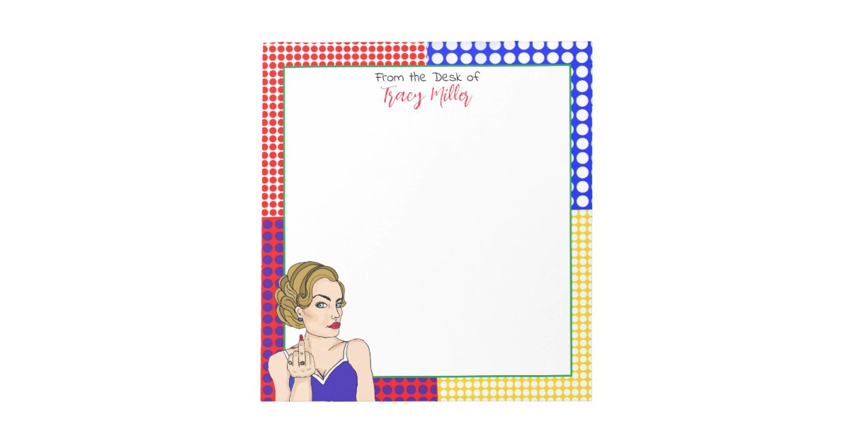 Personalized Funny Retro Lady Flipping the Bird Notepad | Zazzle