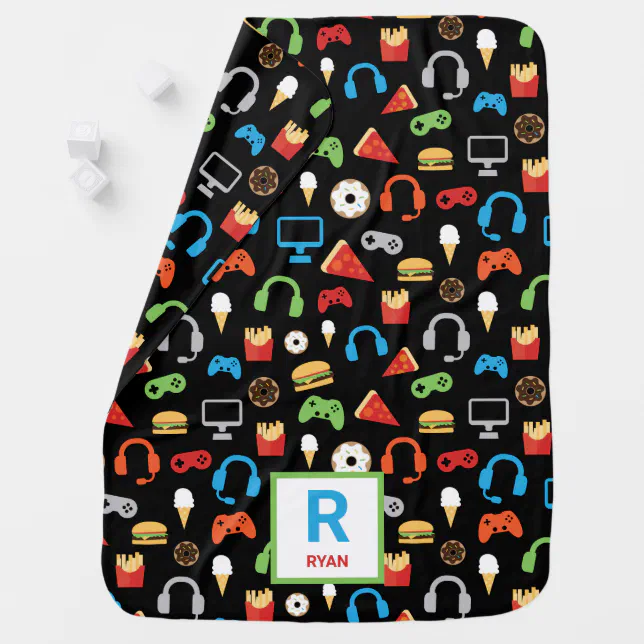 Personalized Gamer Pattern Video Game Snacks Baby Blanket | Zazzle