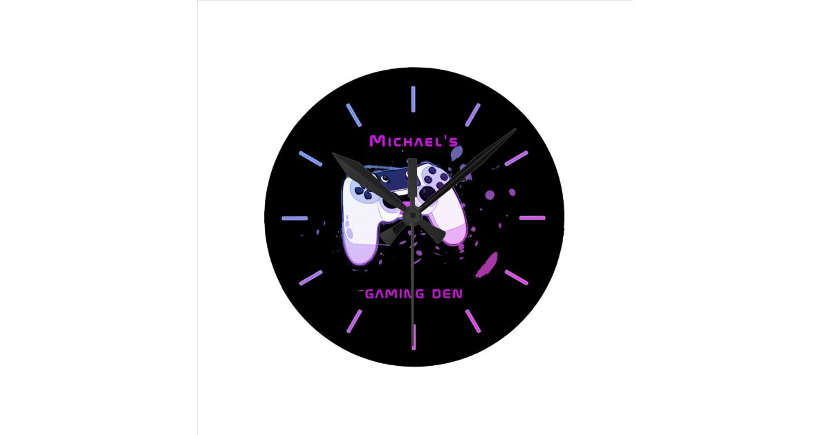 Personalized GAMING DEN Gamers Wall Clock Neon | Zazzle.com