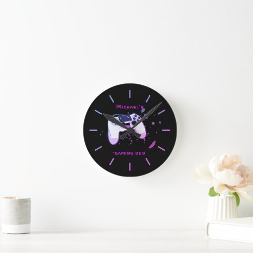 Personalized GAMING DEN Gamers Wall Clock Neon | Zazzle