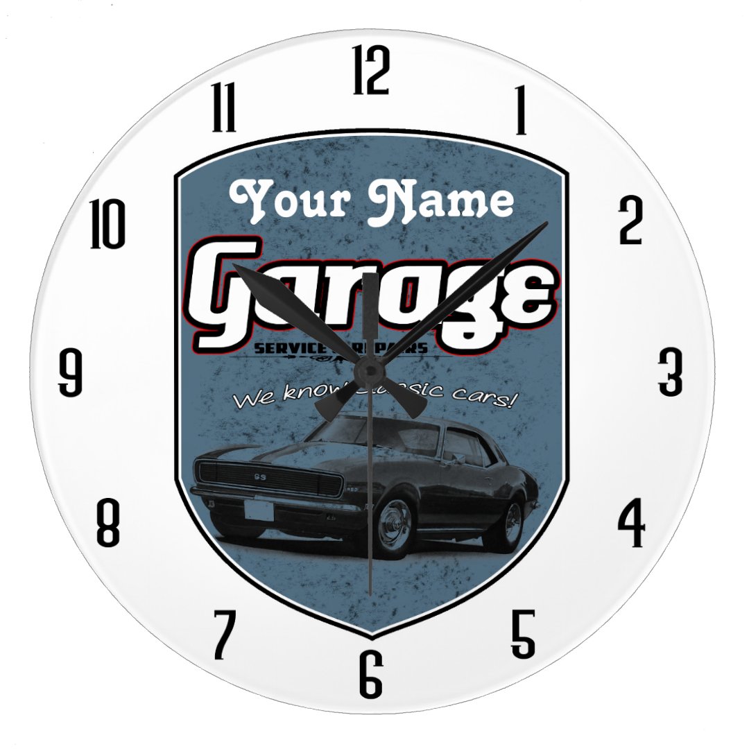 Personalized Garage Sign with Camaro Large Clock | Zazzle