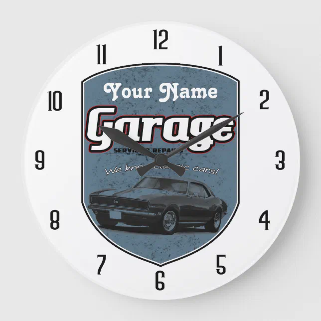 Personalized Garage Sign with Camaro Large Clock | Zazzle