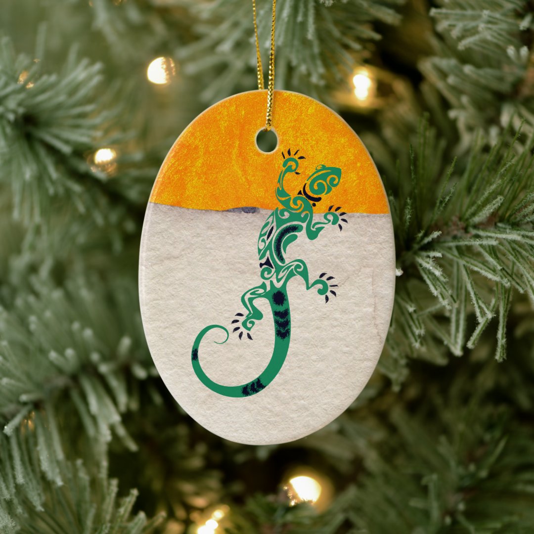 Personalized Gecko Lizard on Stone and Stucco Ceramic Ornament | Zazzle