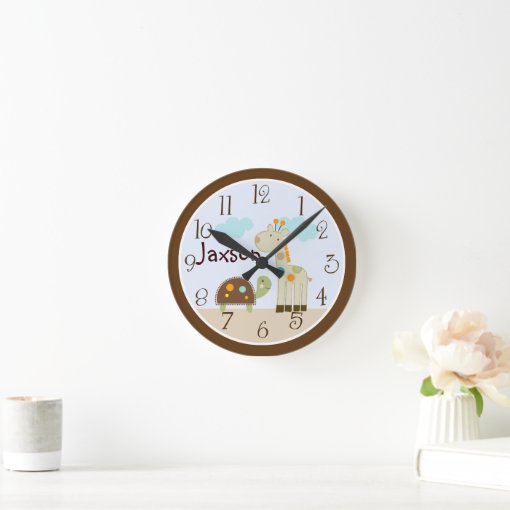 Personalized "Giggle Gang Giraffe &Turtle" Clock | Zazzle
