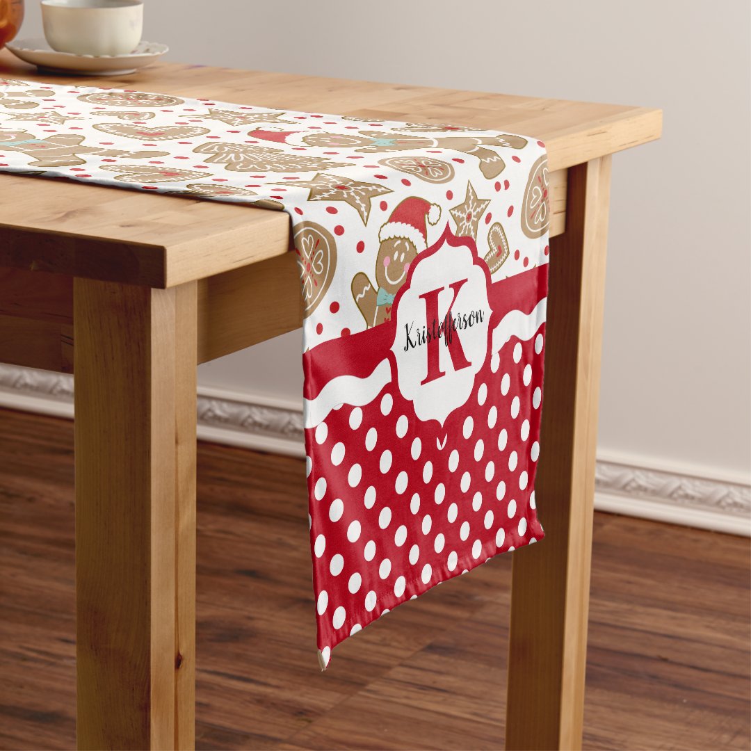 Personalized Gingerbread Man Christmas Short Table Runner | Zazzle