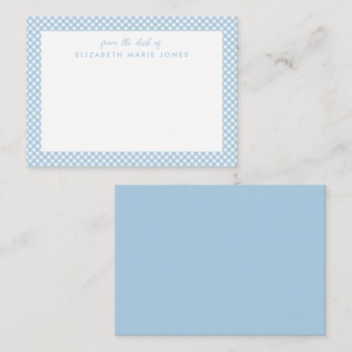 Personalized Gingham Children's Dusty Blue Plaid Note Card | Zazzle